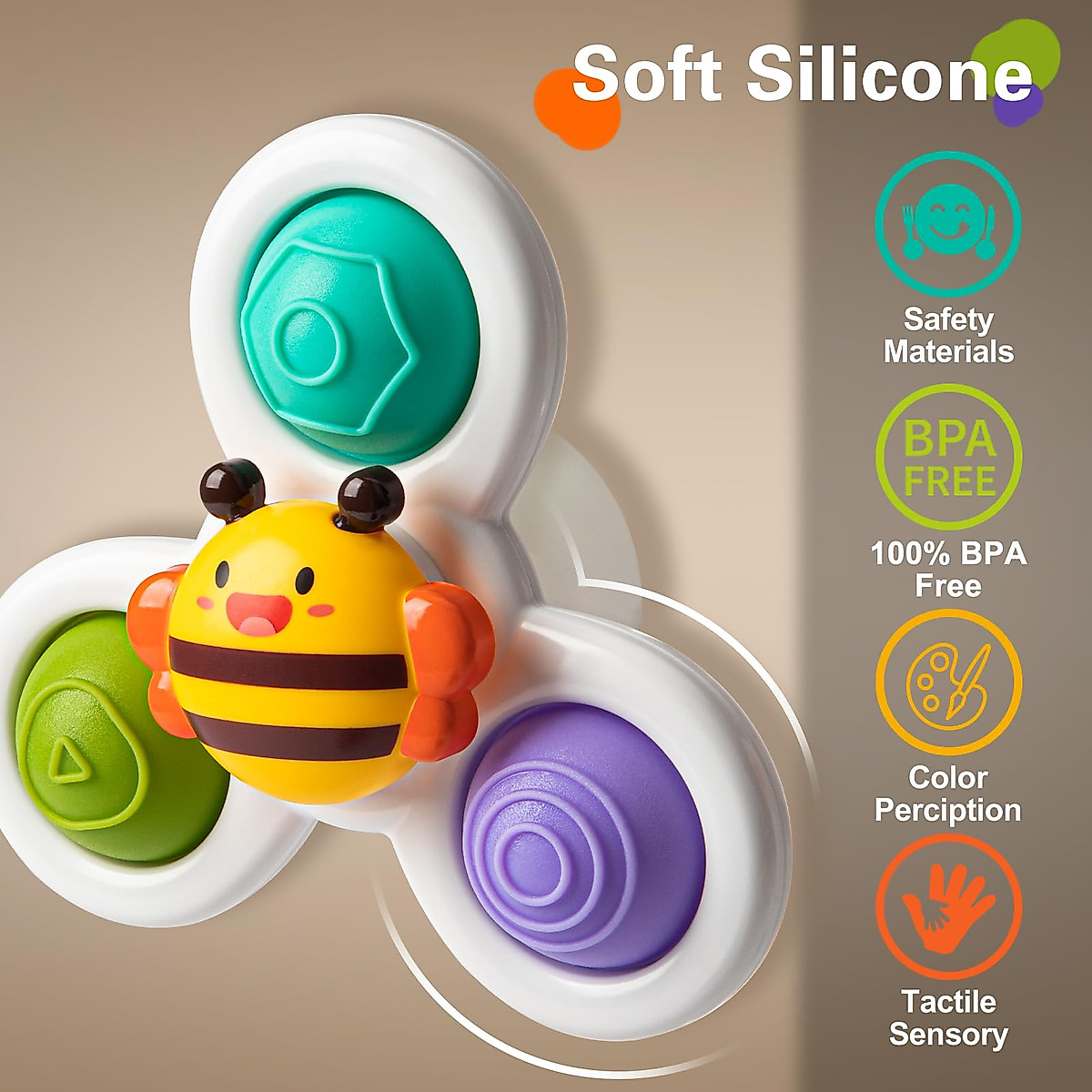 3PCS Suction Cup Spinner Toys for 1 2 Year Old Boys Spinning Toys 12-18 Months Sensory Toys for Toddlers 1-3 First Birthday Baby Gifts for Girls