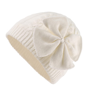 Baby Girl Winter Hat Cute Bow Baby Beanie Warm Knitted Hats for Infant Toddler Girls (White, S)