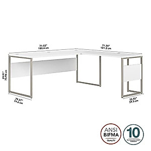 Bush Business Furniture Hybrid L Shaped Table Desk with Metal Legs, 72W x 30D, White