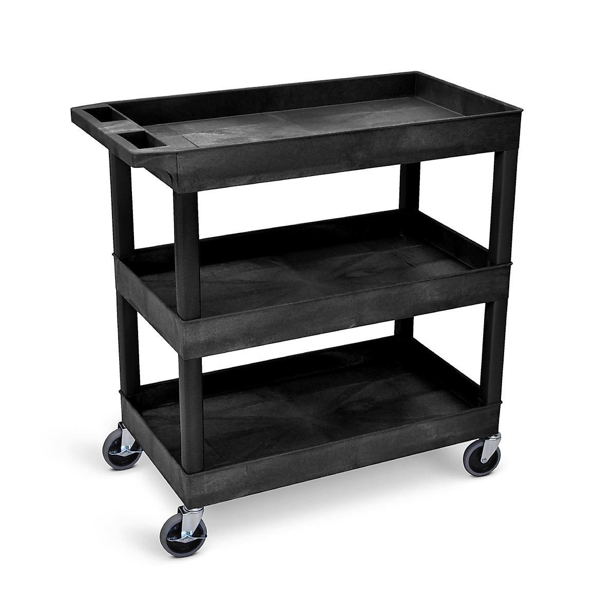 Stand Steady Tubstr 3 Shelf Utility Cart | Heavy Duty Service Cart Supports Up to 400 lbs | Tub Cart with Deep Shelves | Great for Warehouse, Garage, Cleaning, Office & More (32 x 18 / Black)