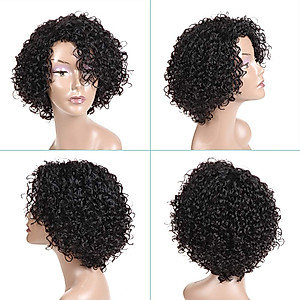 Brazilian Kinky Curly 10 Inch Human Hair Wigs for Black Women - Wear and Go Glueless Short Wig with Natural Color - 100% Human Hair