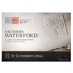 St. Cuthberts Mill Saunders Waterford Watercolor Paper Block - 20x14-inch White 100% Cotton Watercolor Paper - 20 Sheets of 140lb Hot Press Watercolor Paper for Gouache Ink Acrylic Charcoal and More