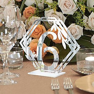 BESTORI Acrylic Wedding Table Numbers 1-20 with Stand Silver Table Sign Double Sided Reserved Seating Signs for Event Party Table Centerpiece Decoration