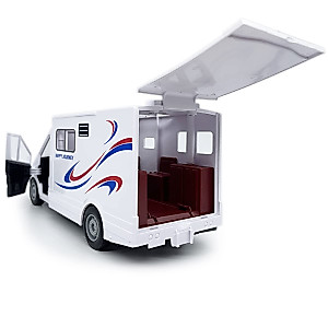 Toy Camper RV Motorhome Toys for Boys Toy Car Model Cars Recreational Vehicle Holiday Travel Adventure, Friction Powered, Roof and Doors Open, Light Sound, 3 4 5 6 Years Old Kids Girls Gifts, white