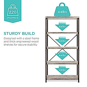 Best Choice Products 5-Tier Rustic Industrial Bookshelf Display Décor Accent for Living Room, Bedroom, Office w/Metal Frame, Wood Shelves - Gray