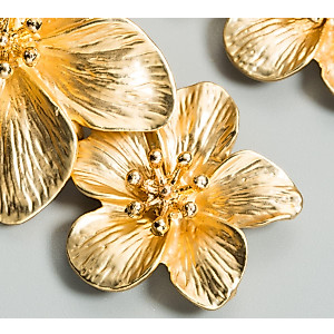 Boho Matte Flower Stud Earrings Chic Floral Statement Dangle Earrings for Women Gold Statement Earrings