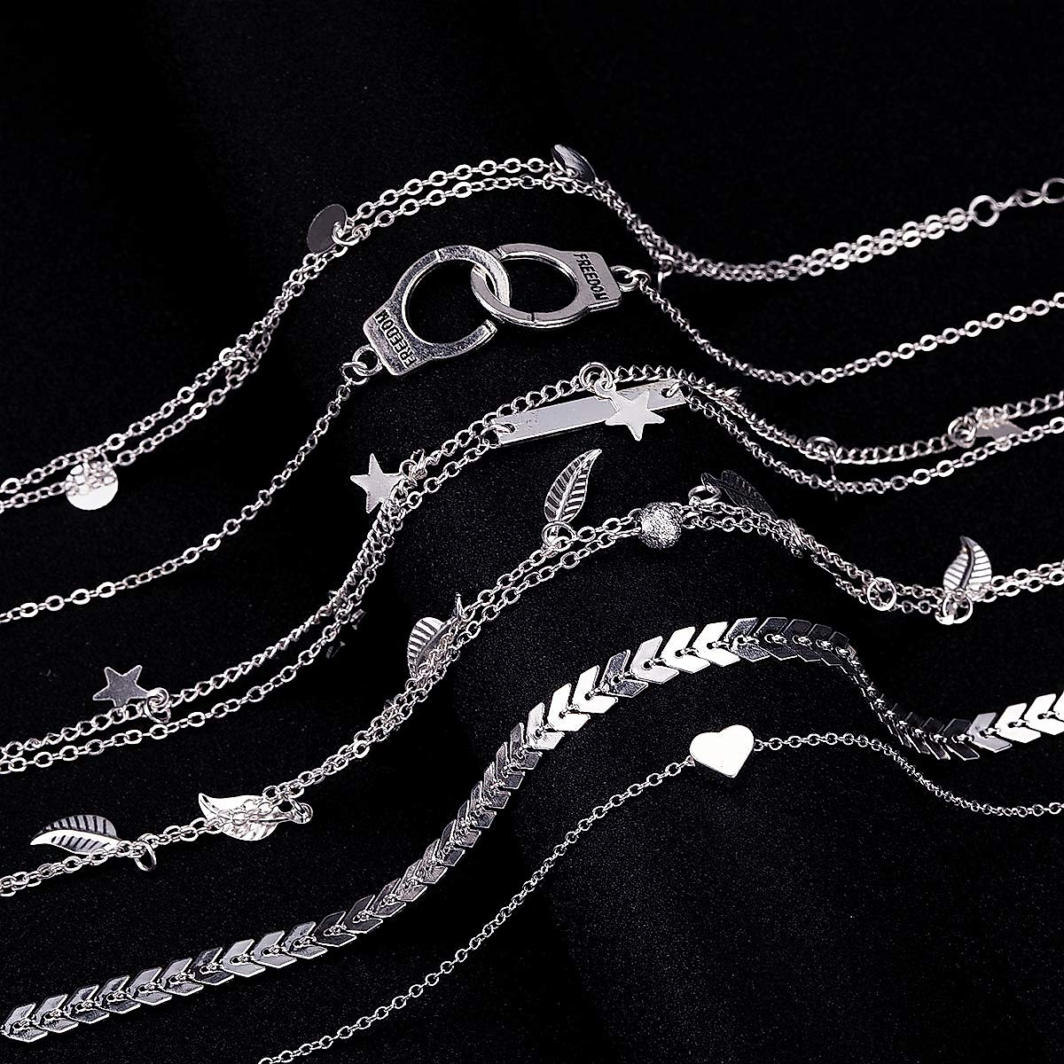 FUNEIA 12/16/30Pcs Ankle Bracelets for Women Gold Silver Rose Gold Charm Anklets Set for Teens Boho Layered Beach Adjustable Foot Chain Summer Beach Jewelry