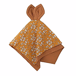 Baney Bunny Rabbit Security Blanket | Muslin Cotton Organic Lovey | Soft Soothing Blankie | Infant Baby Toddler Toy (Rust Mustard Floral)
