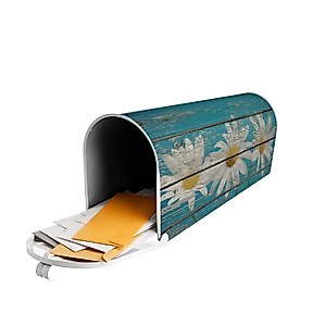 Rustic Spring Daisy Mailbox Covers Magnetic Standard Size 21x18 Inch Teal Old Wood Board Mailbox Decals Mailbox Wrap Post Letter Box Cover Mailbox Post Cover for Garden Yard Decor