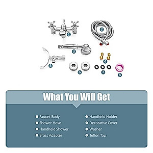 Aolemi Wall Mount Bathtub Faucet with Handheld Shower Polish Chrome Double Cross Handle Mixer Tap with Telephone Shaped Hand Sprayer Vintage Tub Filler