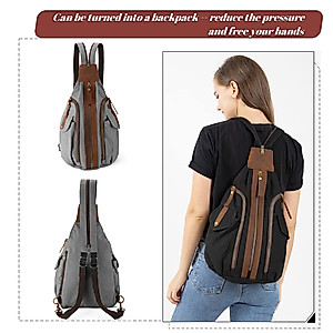 Jannloe Canvas Sling Backpack Casual Crossbody Pack for Women Men Shoulder Rucksack Daypack