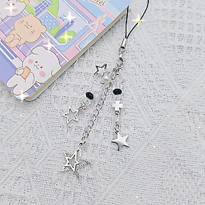 Meefisher Cute Y2K Phone Charm Aesthetic Accessories Bear Strawberry Butterfly Heart Lanyard String for Bag Purse Backpack Wallet Airpods Pendants Decor (2 PCS(Star, Star B))