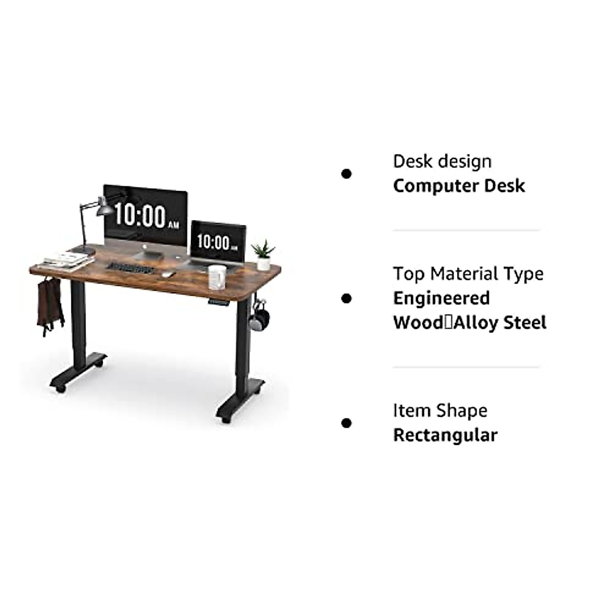 Monomi Electric Height Adjustable Standing Desk, 48x24 Inches, Ergonomic Home Office Sit/ Stand Up Desk (Black Steel Frame/Rustic Brown Top)