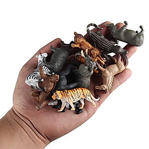 Mini Safari Animal Figures Toy - 12PCS Plastic Tiny Forest Jungle Zoo Will Animal Figurines Cake Toppers Party Favor for Kids