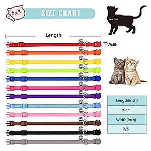 Uteuvili 12 PCS Breakaway Cat Collars with Bell Colorful Soft Safety Buckle Cat Collars Adjustable Breakaway Kitten Collars Safety Collars for Cats, 7 in-11 in