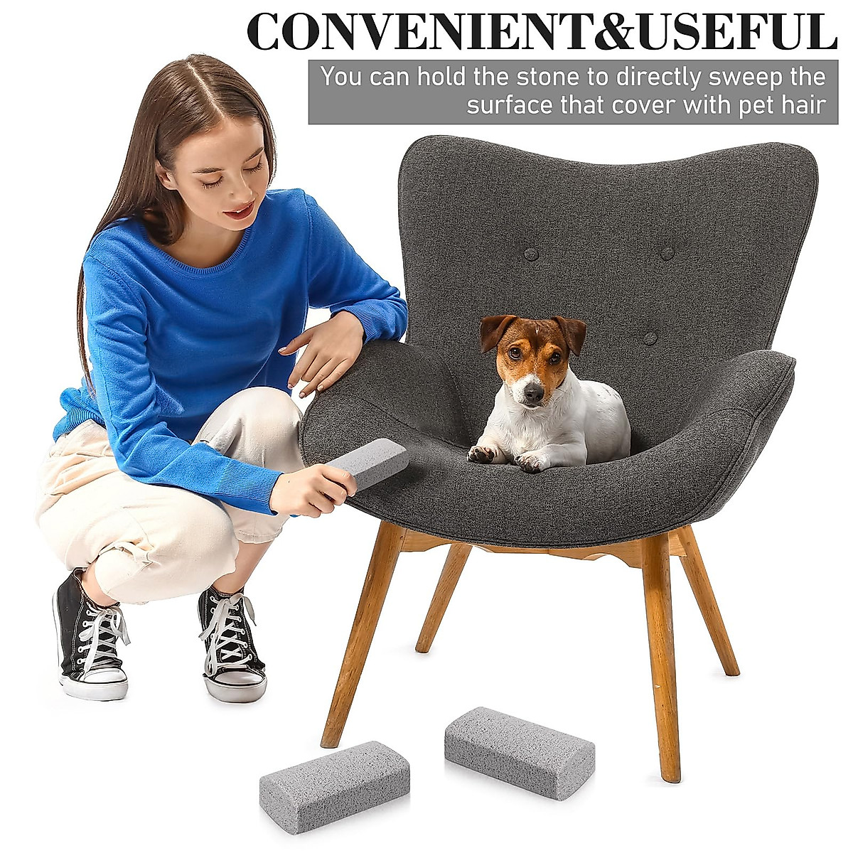 Loopeer 2 Pcs Pet Hair Remover Pumice Stone for Dog Cat Hair Removal Cleaning Pet Fur Stone 6 Inch Dog Fur Cleaning Tool for Car Interior Bedding Carpet Couch Furniture(3.74 x 2 x 1.6 in)