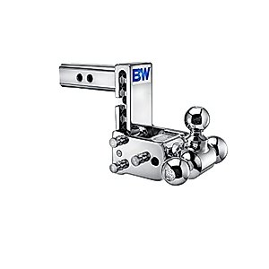 B&W Trailer Hitches Chrome Tow & Stow Adjustable Trailer Hitch Ball Mount - Fits 2" Receiver, Tri-Ball (1-7/8" x 2" x 2-5/16"), 5" Drop, 10,000 GTW - TS10048C