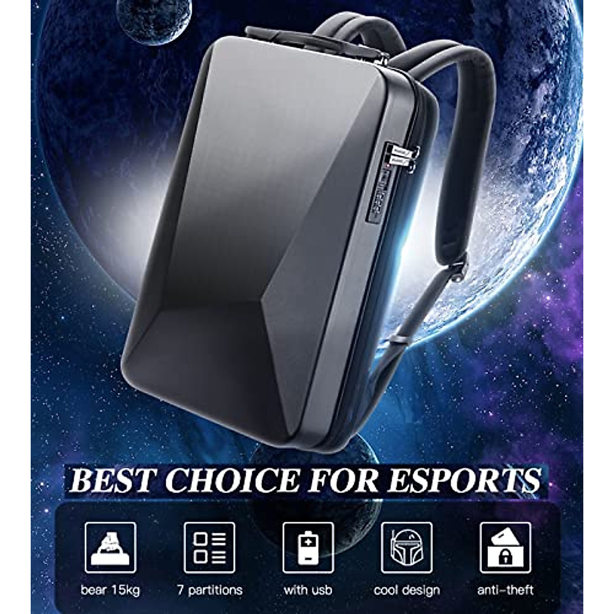 Gaming Laptop Backpack with USB Charging Port TSA Lock for Men,Hard Shell Expandable Business Backpack Fits 17.3 Inch Notebook Computer，black