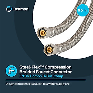 Eastman 96 Inch Steel-Flex Flexible Faucet Connector, 3/8 Inch x 3/8 Inch Compression Connection, Braided Stainless Steel Faucet Supply Line, 48082