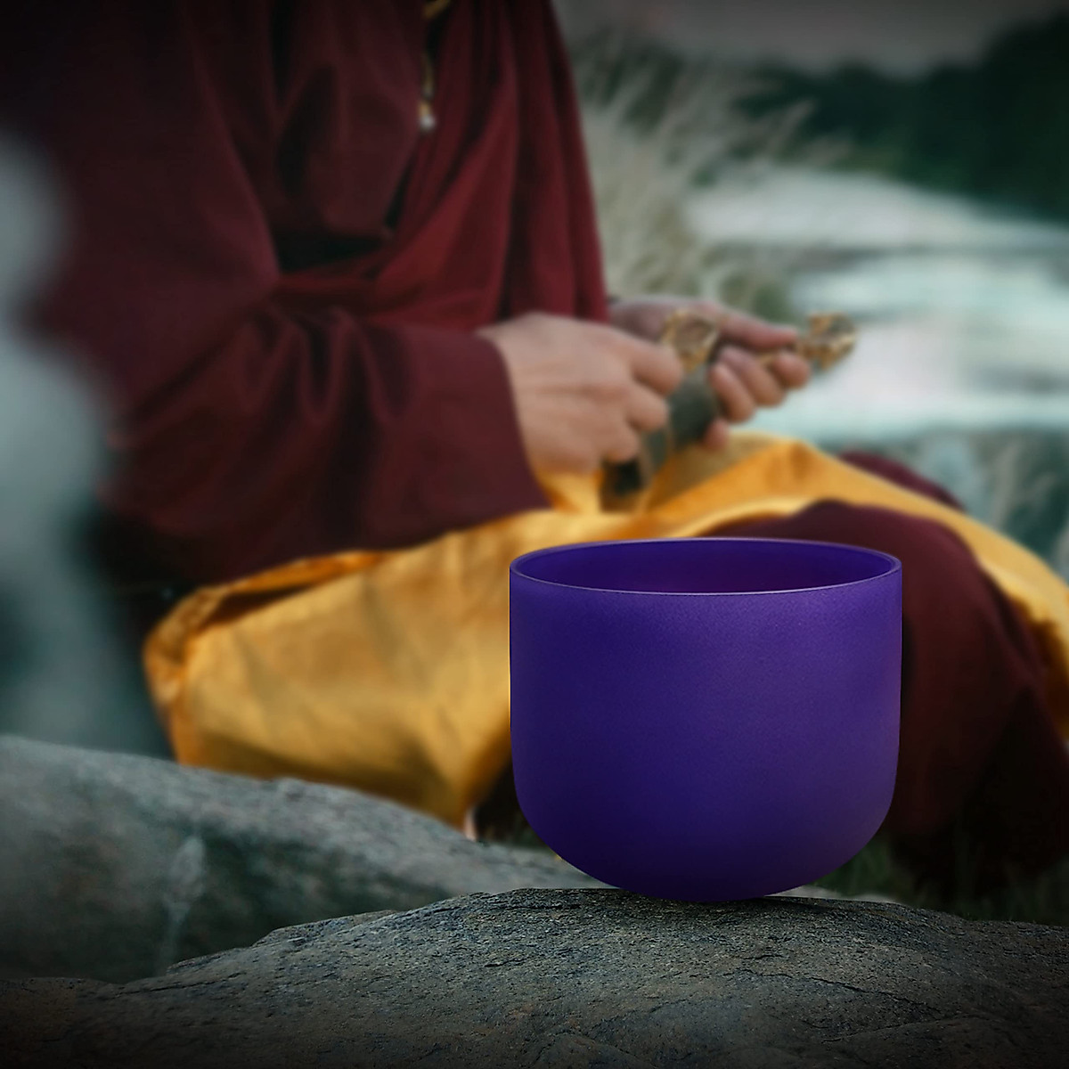 SITSANG Purple B Note Crystal Singing Bowl Crown Chakra 6 inch with Sponge Padded Bundle Bag and Singing Bowl Rubber Mallet and Suede Striker