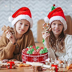 DIYDEC 3 Pack Christmas Cookie Tins with Lids Round Christmas Tin Containers with Gift Ribbon Large Medium Small Xmas Metal Nesting Containers Festive Cookie Tins for Gift Giving Holiday Treats