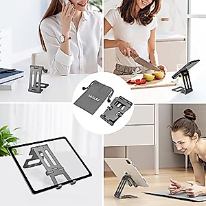 VECUU Universal Phone Stand Dual Folding, Aluminum Desktop Stand with Adjustable View Angle, Foldable Phone Holder Cradle Dock, Smartphone Stand Compatible with All Phones, Nintendo Switch (Grey)