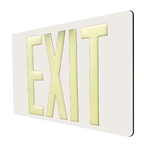 Photoluminescent Exit Sign White - UL924 Listed - Single-Sided - Wall (Surface) Mounting - 75-Foot Viewing Distance