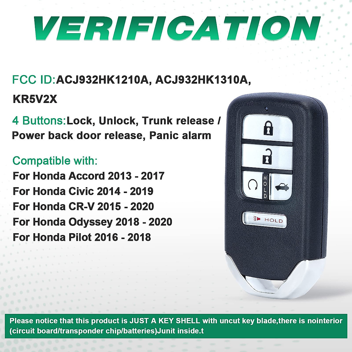 Beefunny Replacement Remote Car Key Shell Case Fob 5 Button for Honda Civic 2016-2018 - KR5V2X (1)