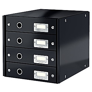 Leitz Click & Store Storage Box, 4 Drawer, Collapsible, Stackable, Patented Design, Bin, Cabinet, Desk Organizer, Black (60490095)
