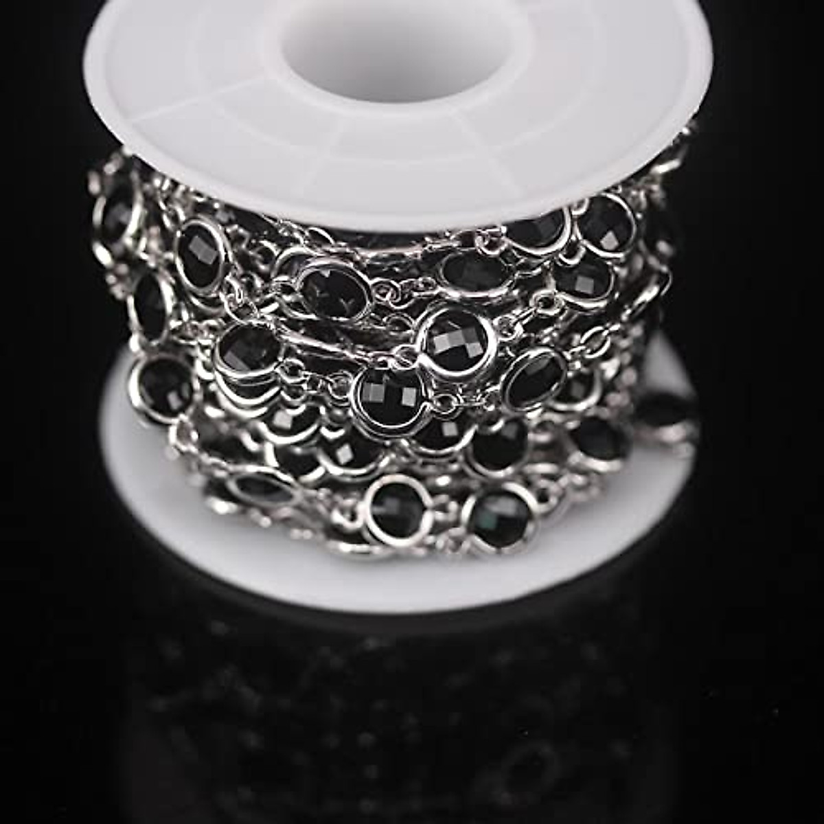 3Meter Silver Plated Black K9 Optical Glass Crystal 6mm Faceted Flat Round Coin Beads Rosary Chains Necklace Findings