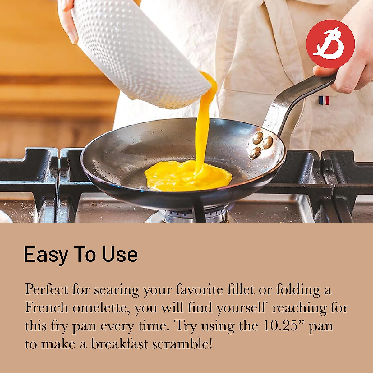 de Buyer MINERAL B Carbon Steel Omelette Pan - 8” Diameter, Naturally Nonstick - Made in France