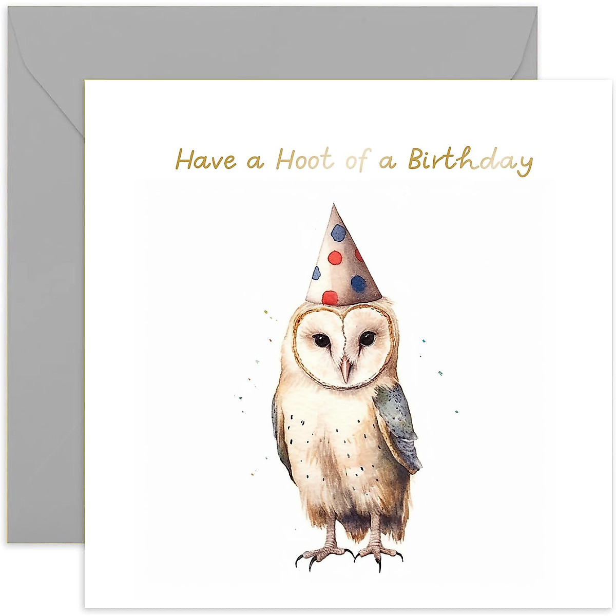 Old English Co. Have A Hoot Birthday Card for Her - Barn Owl Party Hat Birthday Card for Mum, Dad, Daughter, Son - Gold Foil Birthday Card for Women and Men | Blank Inside with Envelope