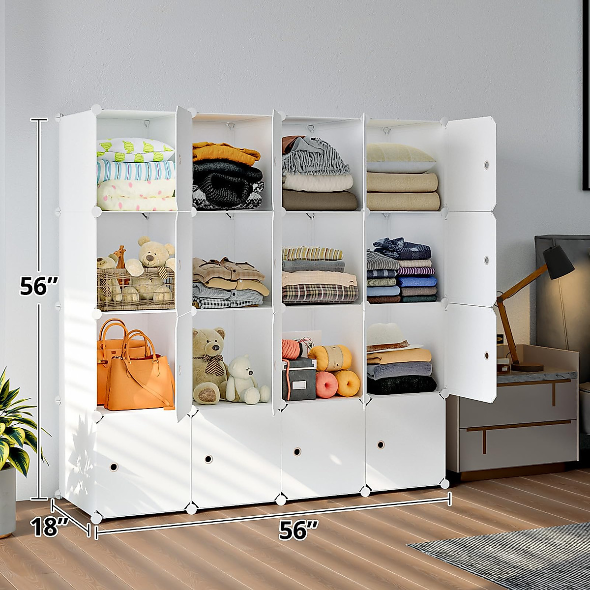 MAGINELS Large Cube Storage Organizer with Doors -14"x18" Depth 16 Cube Organizer Shelves Clothes Dresser Closet Organizer Storage Cabinet Shelving Bookshelf, White…
