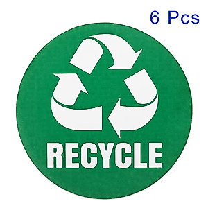 M METERXITY 6 Pack Recycle Sticker - Home Trash Can Labels, Strong Adhesion & Smooth Surface, Apply to Kitchen/Garden Trash Bin (5 Inch, White on Green)