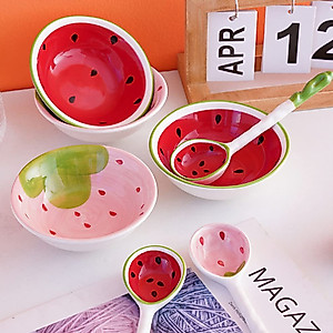Porcelain Bowl Ceramic Appetizer Plate Watermelon Shape Rice Soup Bowl with Spoon Dessert Salad Pasta Bowls Food Serving Tray for Fruit Cheese Dessert Snack Soup Cereal Bowl