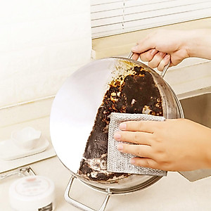 Cecurpo Double Stainless Steel Scrubber, 2024 Upgraded Non Scratch Scrubbing Pads for Kitchen, Multipurpose Wire Dishwashing Rags for Wet and Dry, Reusable Premium Metal Wire Cleaning Dishcloth (5)