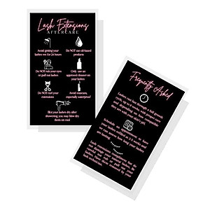 Lash Extension Aftercare Cards | 50 Pack | Eyelash Extension Supplies | 2x3.5" inches Business Card Size | Black with Neon Pink Color Design
