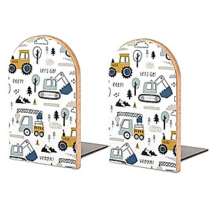 Book Ends Cute Car Childish Cartoon Bookends for Shelves to Hold Books Heavy Duty Non-Slip Book Stoppers Wood Decorative Home Office