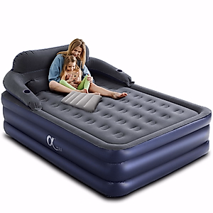 A-ER-FA Queen Air Mattress with Headboard and Cup Holder, Comfort Blow Up Mattress, Inflatable Mattress for Guests and Home, Colchon Inflable, Air Bed