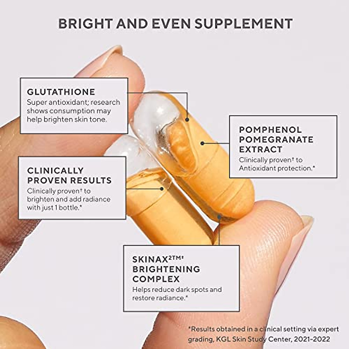 Murad Bright & Even Supplement – Pure Pomegranate Extract and Glutathione for Radiant, Glowing Skin – Reduce Appearance of Dark Spots from Within, 60 Capsules - 30 Day Supply