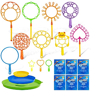 JOYIN Big Bubble Wands Set with with Tray, 21" Giant Bubble Wands Bulk for Kids, Summer, Outdoor Play Period & Birthday Party & Games, 6 Pcs Bubble Solution Suitable, Suitable for All Age People