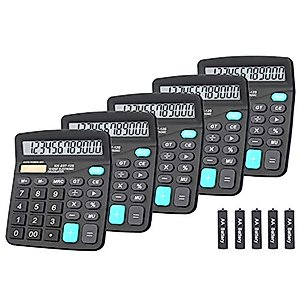 Calculators, BESTWYA 12-Digit Dual Power Handheld Desktop Calculator with Large LCD Display Big Sensitive Button (Black, Pack of 5)
