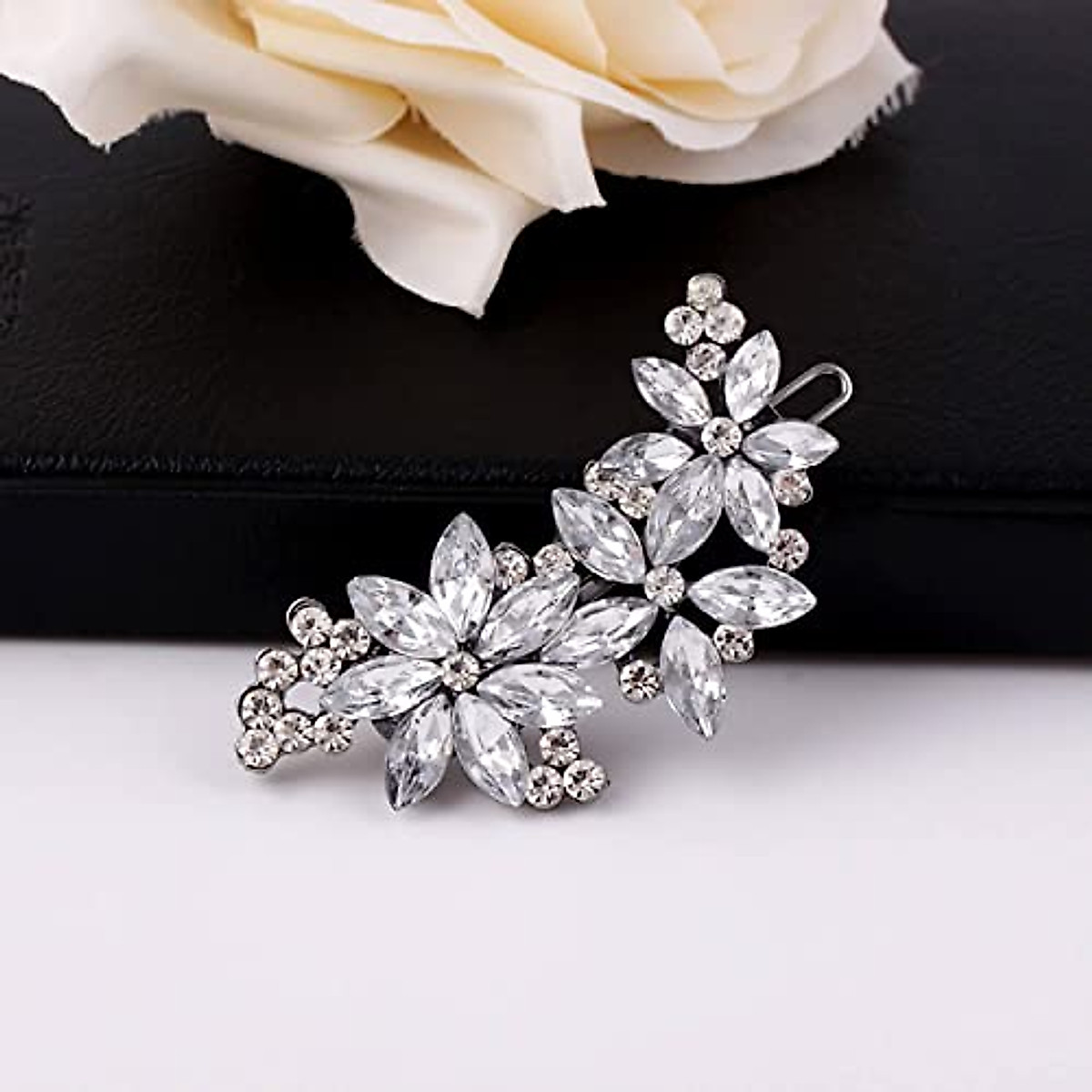 Goledwedy Crystal Flower Bridal Hair Clips(2 packs) Rhinestone Wedding Hair Clips For Brides