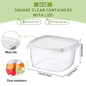 Blushtier 50 Pcs 24 oz Deli Containers with Lids Stackable Clear Square Food Storage Containers Freezer Containers Take Away Food Containers for Food Storage Leakproof Take out