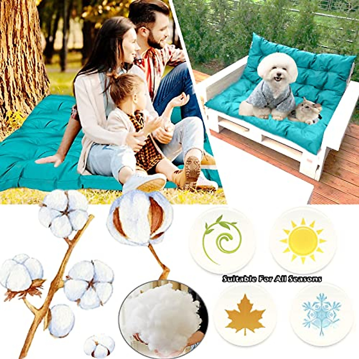 Dttra Replacement Cushions for Swing, Garden Bench Seat Cushion, Waterproof Swing Replacement Cushions with Backrest and Ties, Outdoor Porch Patio Swing Non-Slip Chairs Pad (E, 40 x 60in), Lake Blue