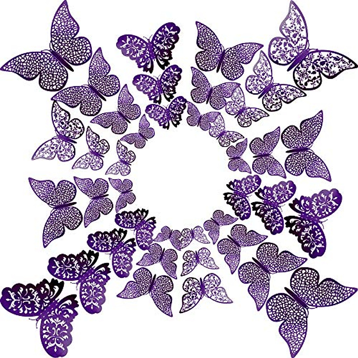 72 Pieces 3D Butterfly Wall Decals Sticker Wall Decal Decor Art Decorations Sticker Set 3 Sizes for Room Home Nursery Classroom Offices Kids Girl Boy Bedroom Bathroom Living Room Decor (Purple)
