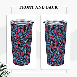 20oz Tumbler Red Butterfly Pattern Double Wall Vacuum Insulated Coffee Mug with Lid and Metal Straw Brush Reusable Stainless Steel Water Bottle Travel Cup Gifts for Car Ice Drinks Hot Beverage