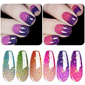 Vishine Color Changing Gel Nail Polish Set Mood Nail Gel Polish Temperature Color Changing UV LED Varnish Chameleon Gel Nail Art 8ml (Set002)