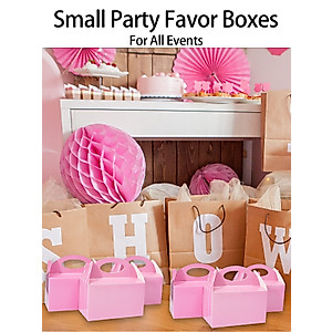 P6PK12 Happyhiram Party Favor Boxes Pink Striped 12 Pcs for Girls, Treat Boxes with Handles 6" Gable Boxes Candy Boxes Party Favor Paper Gift Boxes for Kids Birthday Candy Baby Shower Bridal Shower