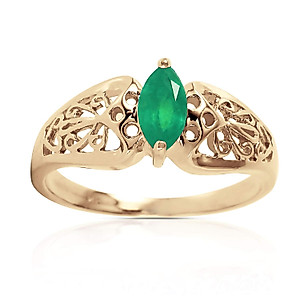Galaxy Gold GG 14k Yellow Gold Filigree Ring with Natural Marquis-shaped Emerald - Size 10